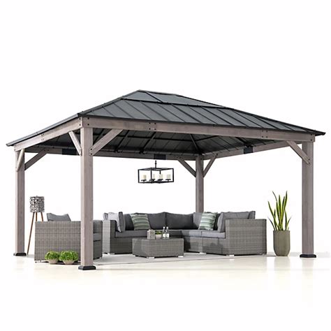 Sunjoy 13 X 15ft Hardtop Gazebo Cedar Framed Wood Gazebo With Black