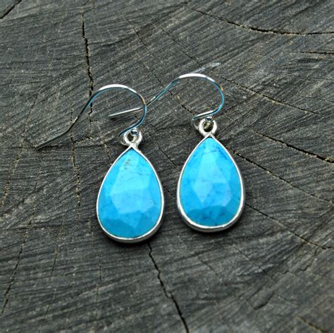 Genuine Turquoise Earrings Sterling Silver Turquoise Dangle Etsy