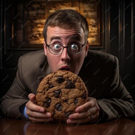 Premium Photo A Nerd Eating An American Chocolate Cookie And Looking Bo
