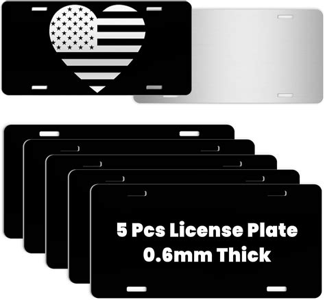 Acesubli 5 Pcs Black License Plate Blanks Metal Aluminum