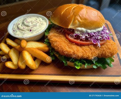 Delicious Fish Burger With A Golden Crispy Panko Breaded Fish Fillet