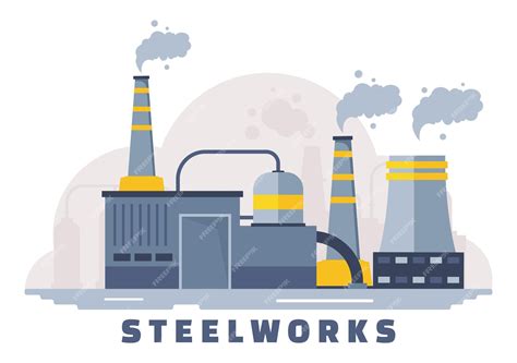 Premium Vector Steelworks Illustration With Resource Mining Smelting Of Metal In Big Foundry