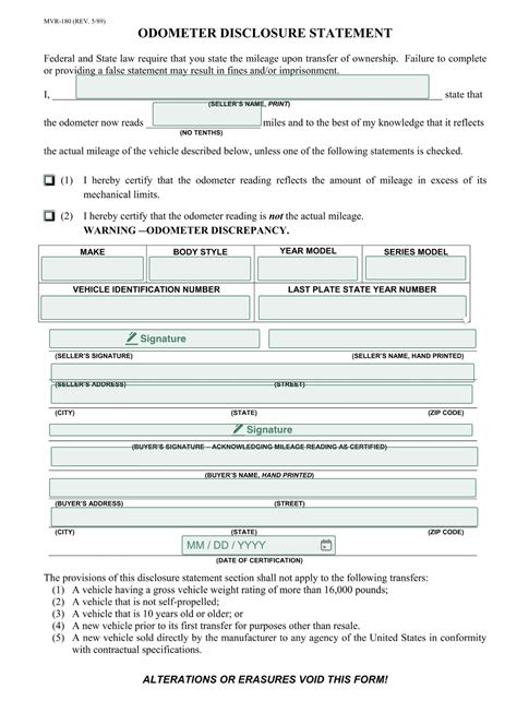Nc Odometer Disclosure Statement Template Bluenotary