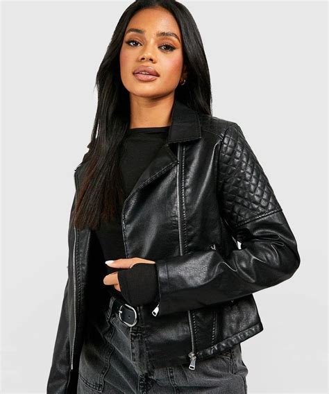 Durable Black Biker Leather Jacket Women