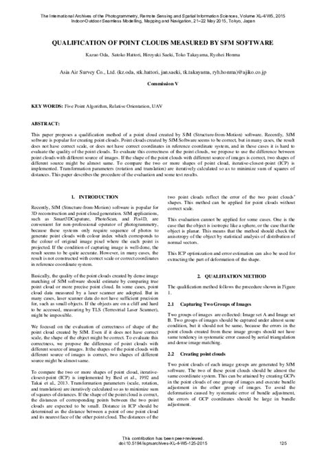 Pdf Qualification Of Point Clouds Measured By Sfm Software