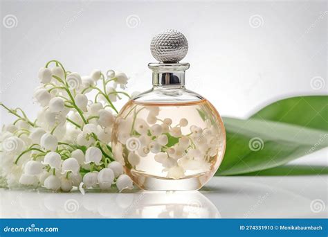 Perfume Bottle With Lilly Of The Valley Flowers Generative Ai Stock