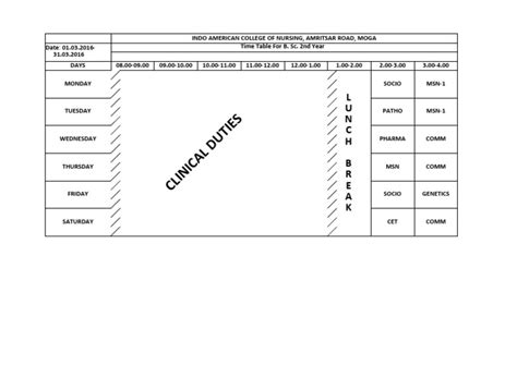 Time Table B Sc 2nd Year March Pdf