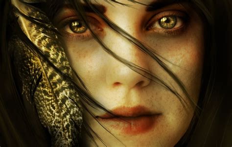 Wallpaper Eyes Look Girl Face Pen Hair Lips Freckles For Mobile