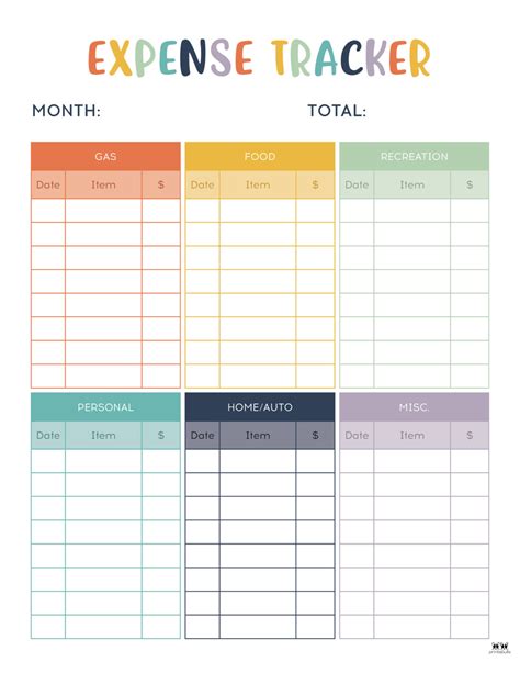 Expense Tracker Printables 20 Free Options Printabulls