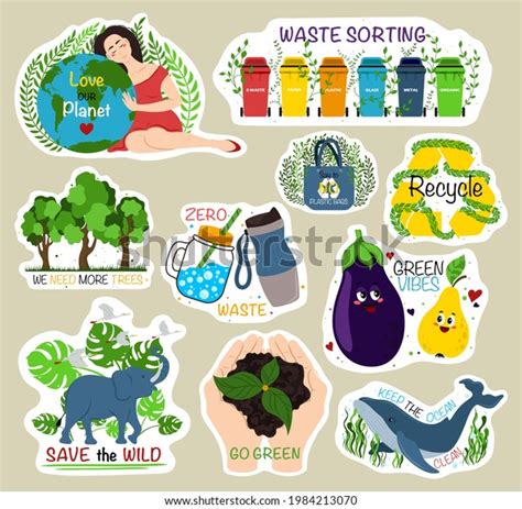 Ecological Stickers Collection Ecology Stickers Slogans Stock Vector