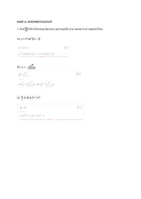 Assignment Mat 183 Mat183 Part A Differentiation Find 𝑑𝑦 𝑑𝑥of The