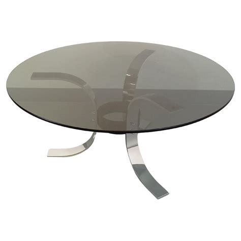 Table Basse Ronde Vintage En Verre Métal Chromé Et Métal Noir Style Space Age For Sale At 1stdibs