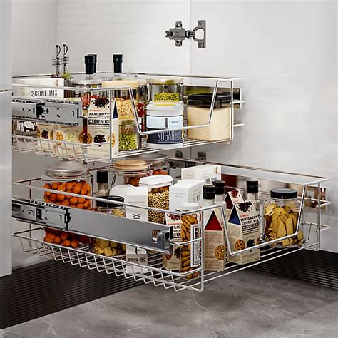 2pcs Metal Sliding Kitchen Cabinet Pull Out Wire Basket Cupboard Drawer
