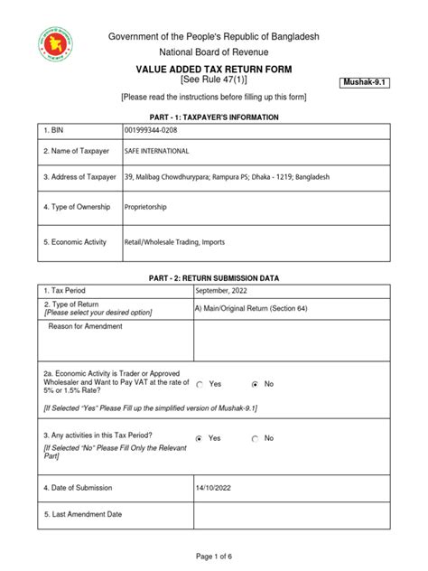 Safe International Vat Return Sept 2022 Pdf Value Added Tax Taxes