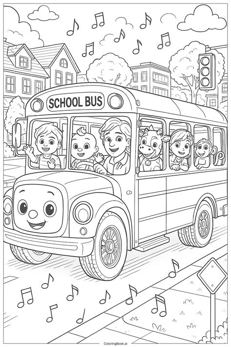 Cocomelon Wheels On The Bus Coloring Pages
