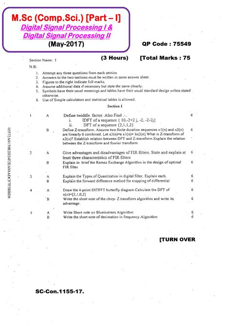 University Of Mumbai M Sc Computer Science Part I Digital Signal Processing I II Old