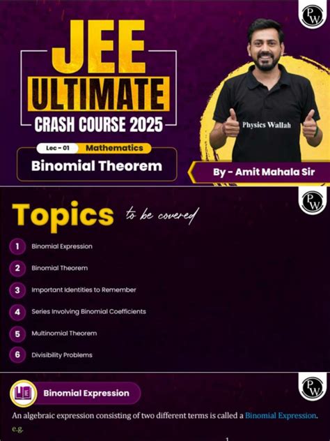 Binomial Theorem 01 Class Notes Pdf Pdf
