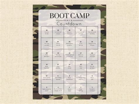 Boot Camp 30 Day Daily Countdown Calendar Printable Army Boot Camp