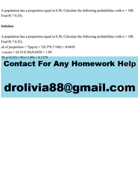 A Population Has A Proportion Equal To 030 Calculate The Followingpdf
