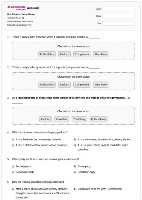 50 Voting Worksheets For Year 8 On Wayground Free And Printable
