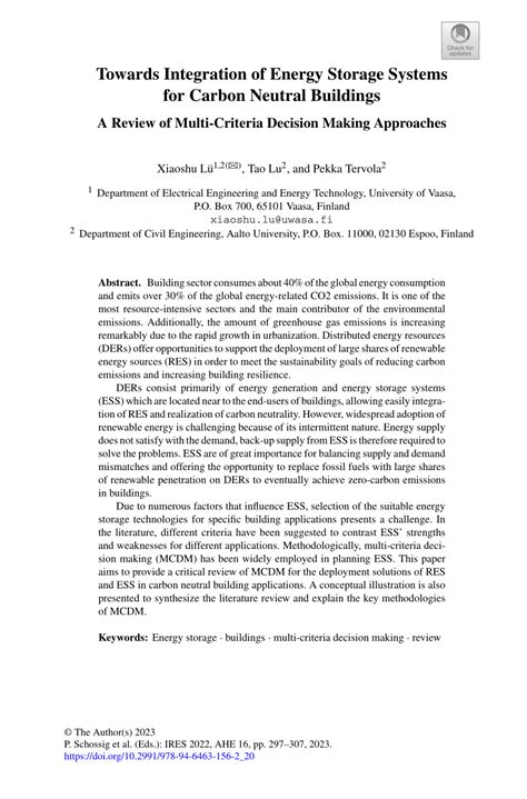 Pdf Towards Integration Of Energy Storage Systems For Carbon Neutral