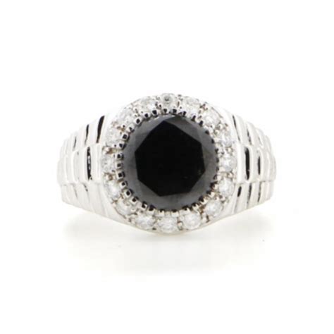 At Auction 14k White Gold Black Diamond And Diamond Halo Gents Ring