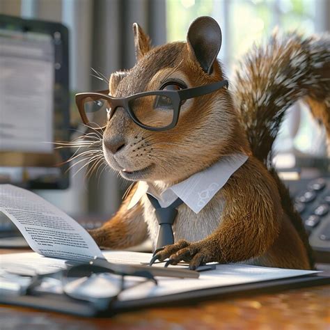 Squirrel In Black Boss Dress Working In Company Premium Ai Generated