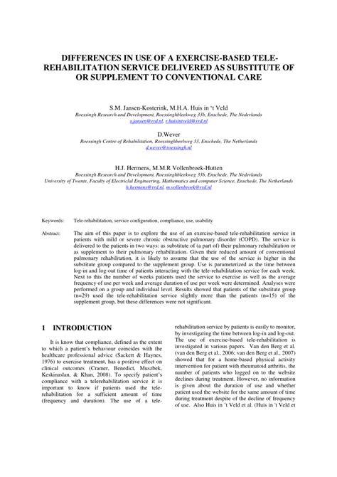 Pdf Differences In Use Of A Exercise Based Tele Rehabilitation