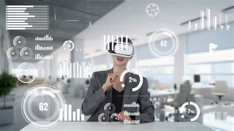Businesswoman Selecting Market Business Data Monitor Vr At Office