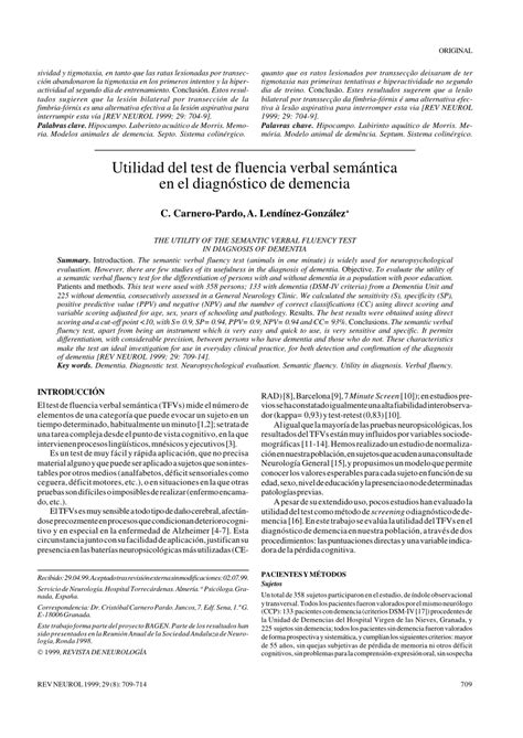 Pdf The Utility Of The Semantic Verbal Fluency Test In Diagnosis Of