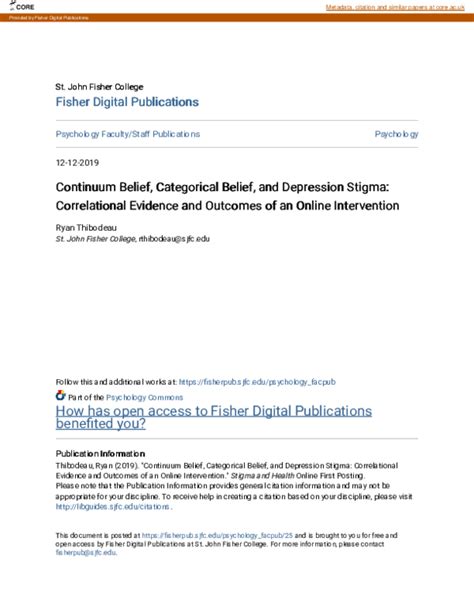 Pdf Continuum Belief Categorical Belief And Depression Stigma