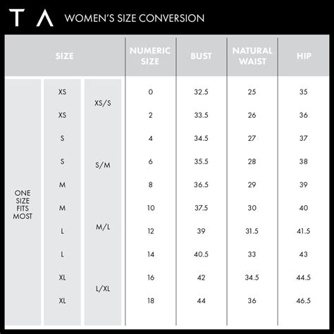 Clothing Size Conversion Charts