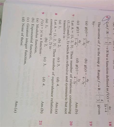 6 Let Fr− −34 →r Be A Function Defined As Fx3x44x 18the Inver