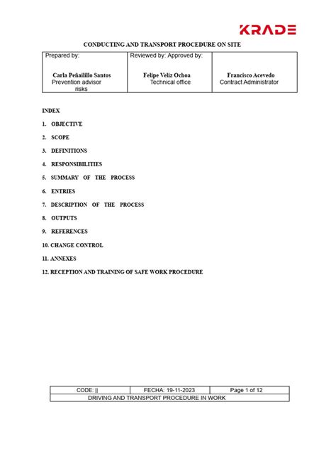 Driving And Transportation Procedure On Site Pdf Occupational