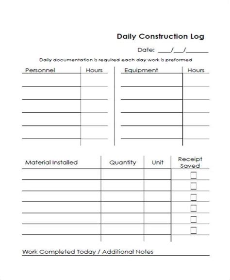 Construction Daily Work Log Template