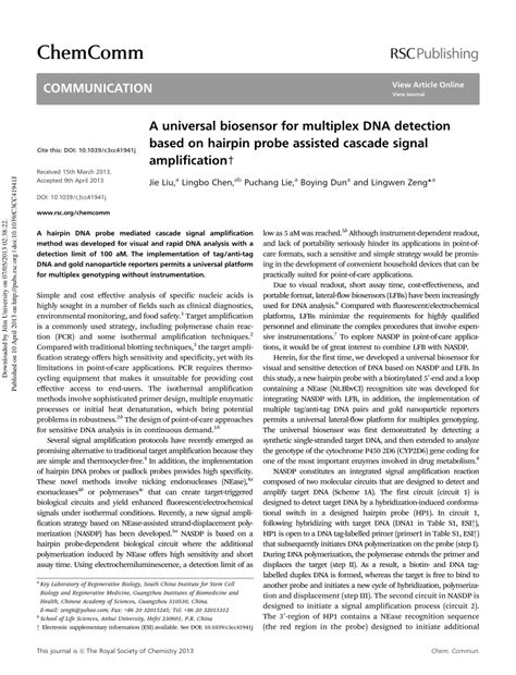 Pdf A Universal Biosensor For Multiplex Dna Detection Based On