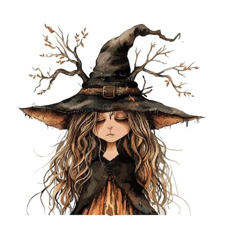 Premium Vector A Witch With A Witch Hat On Her Head