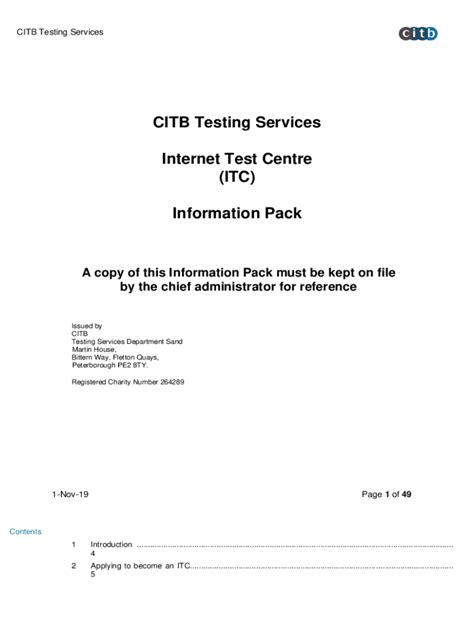 Fillable Online Citb Testing Services Internet Test Centre Itc