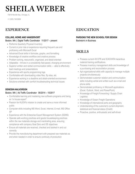 Traffic Coordinator Resume Samples Velvet Jobs