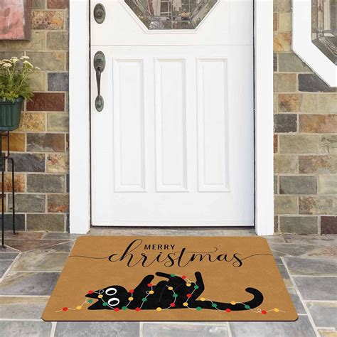 Merry Christmas Door Mat 24 16 Inch Black Cat With