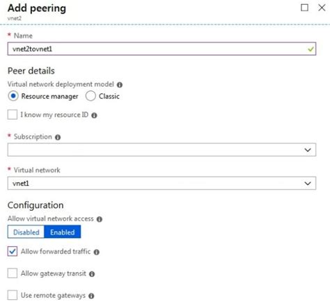 azure how to configure vnet peering buildvirtual