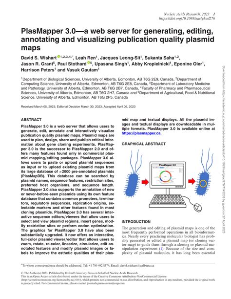 Pdf Plasmapper 30—a Web Server For Generating Editing Annotating