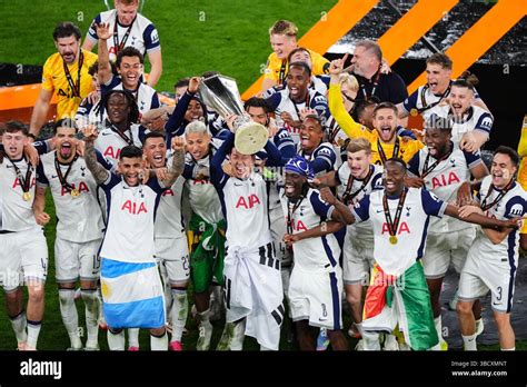 Tottenham Hotspurs Son Heung Min Lifts The Europa League Trophy