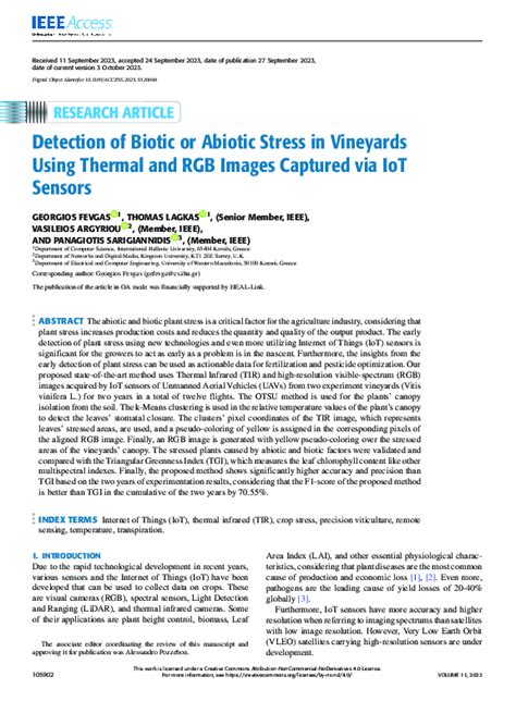 Pdf Detection Of Biotic Or Abiotic Stress In Vineyards Using Thermal And Rgb Images Captured