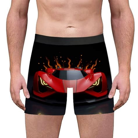 Mens Boxer Briefs With Bold Red Sports Car Design And Flames Stylish