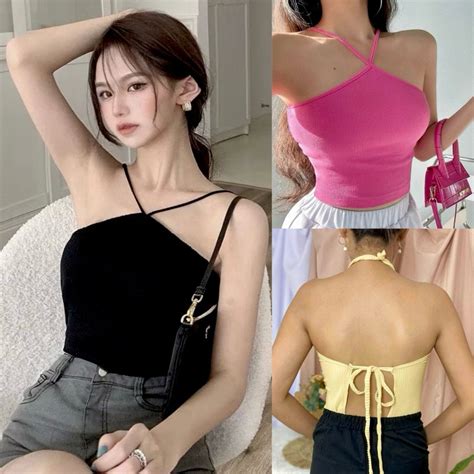 Nadia Halter Top Diamond Neckline Croptop Shopee Philippines