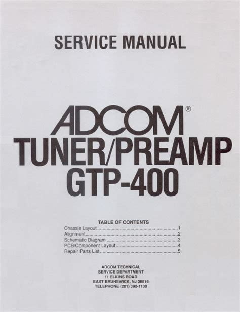 Adcom Gtp 400 Tuner Preamp Service Manual Electronic Service Manuals