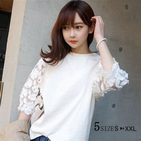 カットソー Tシャツ トップス 肩レース シースルー 花柄 透け感 七分袖 ゆったり レディース シアー Modele Miroir