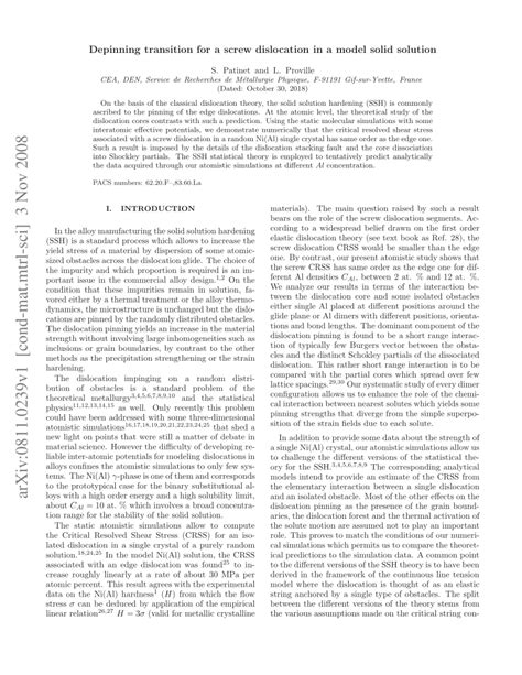 Pdf Depinning Transition For A Screw Dislocation In A Model Solid