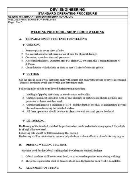 Final Sop For Welding Pdf Pipe Fluid Conveyance Welding